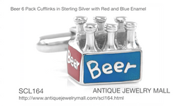 6 Pack Bottles of Beer Cufflinks in Sterling Silver with Red and Blue ...
