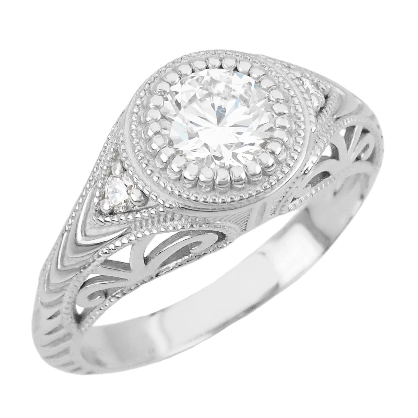 Art Deco Antique 3/4 Carat Diamond Scroll Side Filigree Engagement Ring ...