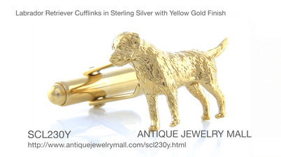Labrador Cufflinks in Sterling Silver with Yellow Gold Finish - Gold ...