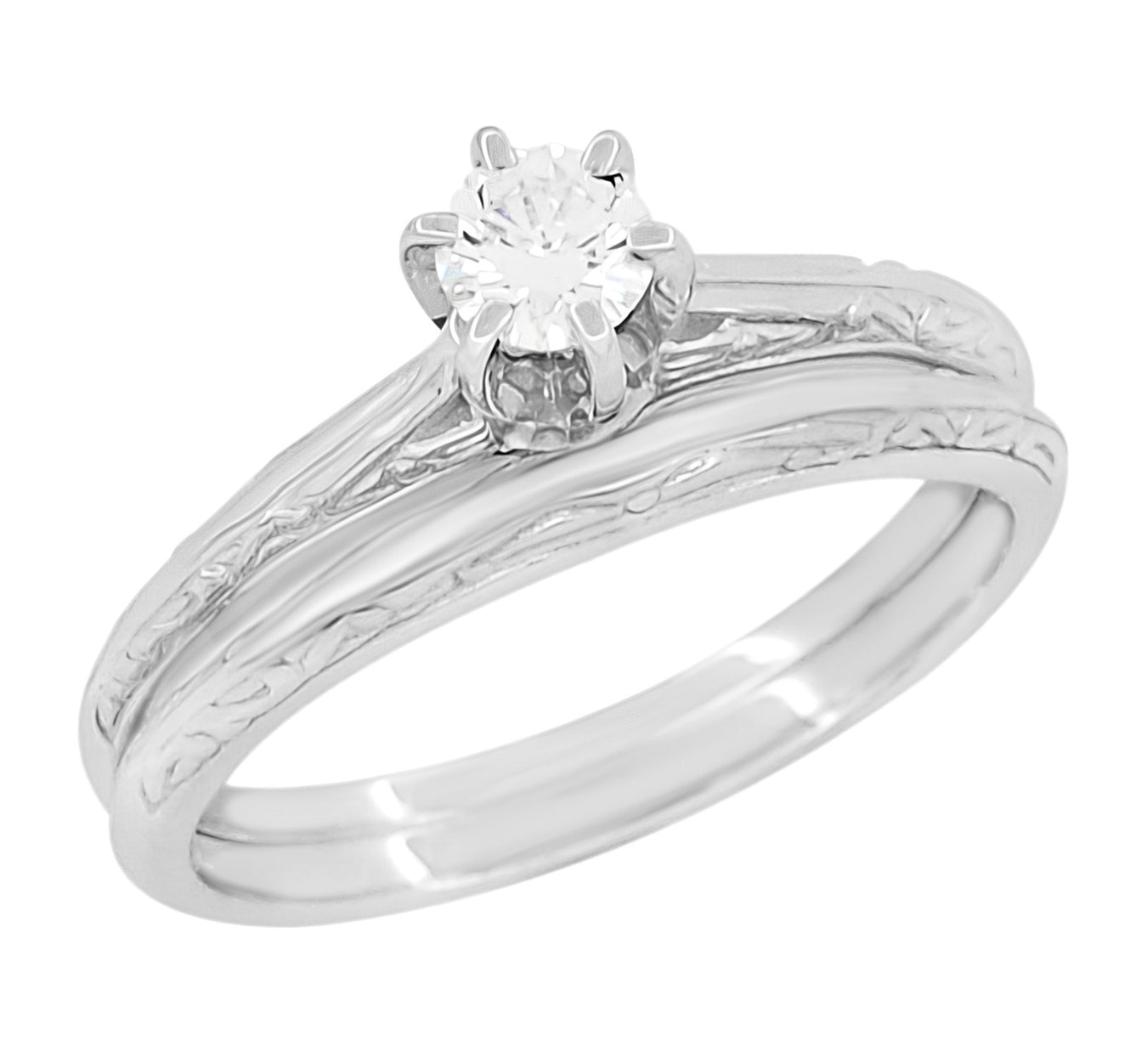 Art Deco Engraved Scrolls Vintage Diamond Engagement & Wedding Ring Set ...