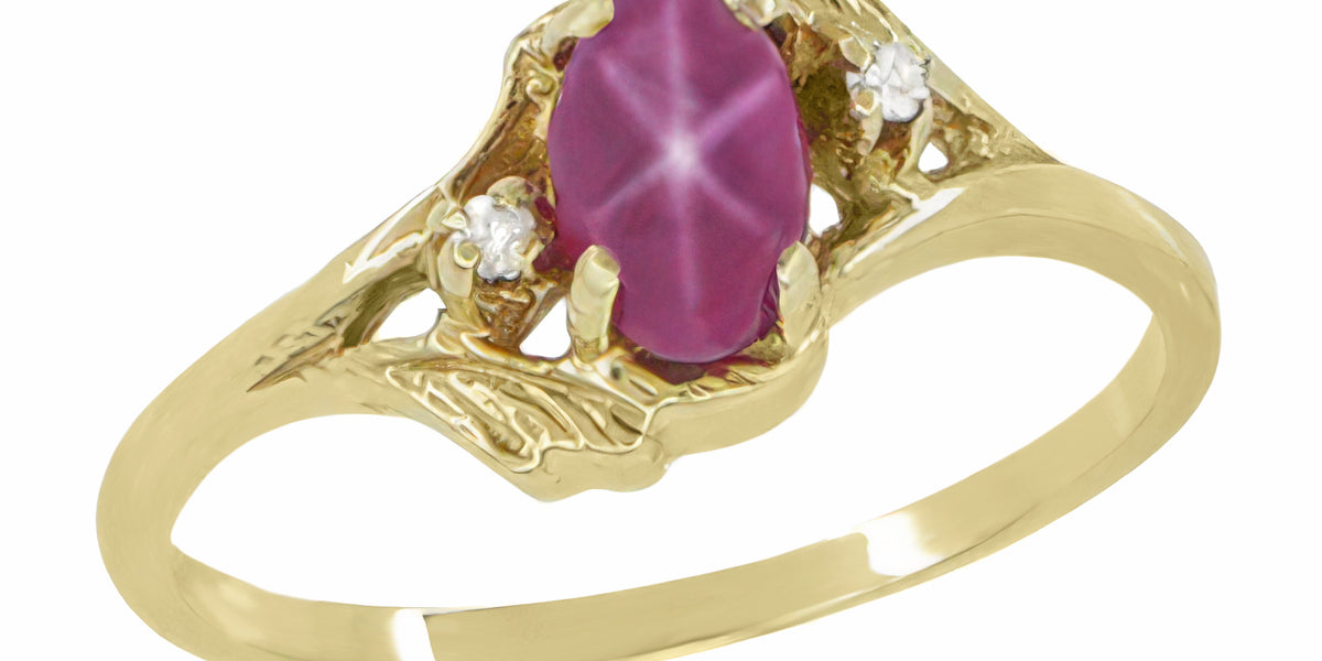 1970s Linde Star Ruby & Diamonds Twist Vintage Ring in Yellow Gold ...