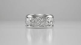 Retro Scrolls & Leaves Engraved Filigree Vintage 8.5mm Wide Wedding ...