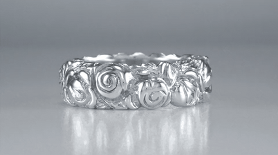 Sterling Silver Engraved Roses Antique Wide Retro Band - Wedding Ring ...