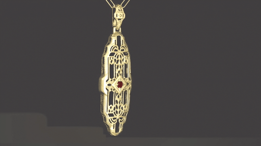 Vintage Inspired Lozenge Filigree Art Deco Ruby Pendant - Yellow Gold ...