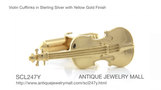 Violin Cufflinks in Sterling Silver with Yellow Gold Finish — Antique ...