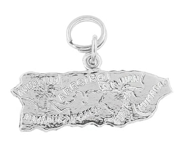 White Gold Puerto Rico Map Charm in 14K or 10K - Solid Gold — Antique ...
