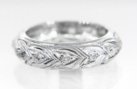 Art Deco Diamonds and Hearts Springdale Antique Engraved Wedding Band ...