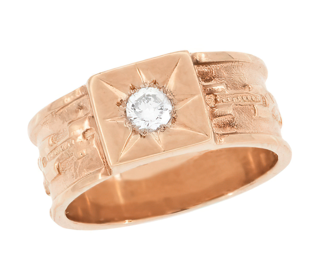 Rose Gold Victorian Wide Antique Diamond Wedding Ring - 7.4mm - Baxter ...