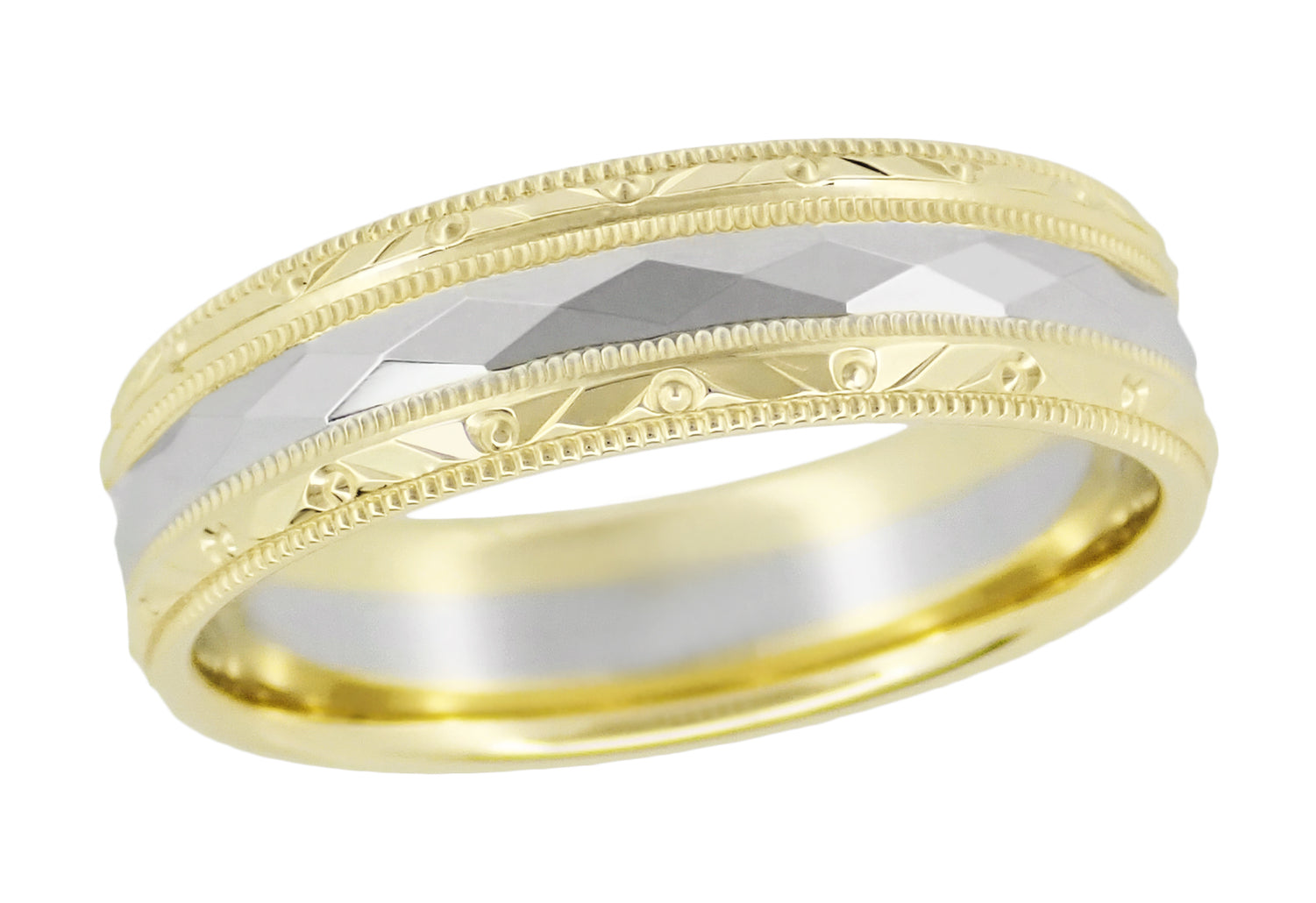 Mixed Metals Carved 1950s Geometric Comfort Fit Vintage Wedding Band ...