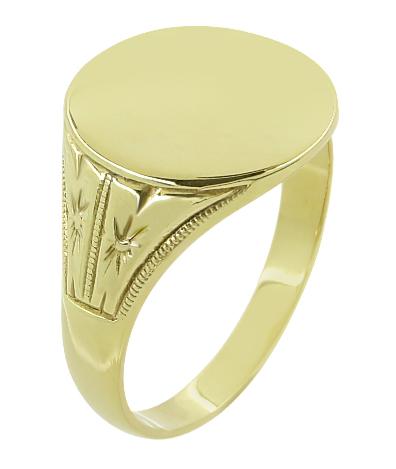 Vintage Victorian Signet Ring Style Kent Victorian Engraved Antique Style Oval Signet Ring in 14K Yellow Gold