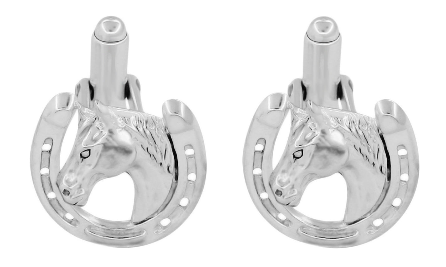 Horseshoe Cufflinks in Sterling Silver | Lucky Horse Head Cuff Links ...