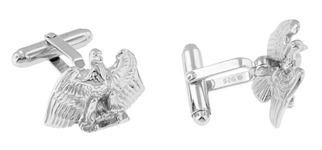 Double Headed Eagle Cufflinks in Sterling Silver — Antique Jewelry Mall