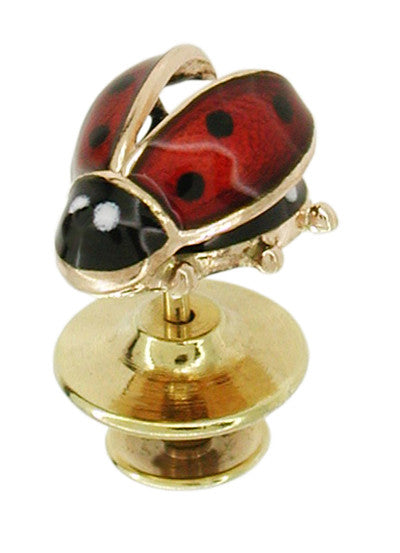 Enameled Ladybug Antique Lapel Pin in 14 Karat Gold — Antique Jewelry Mall