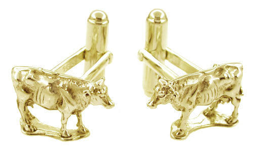 Cow Cufflinks in 14 Karat Yellow Gold — Antique Jewelry Mall
