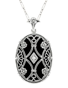 Art Deco Filigree Flowers and Scrolls Black Onyx and Diamond Vintage ...
