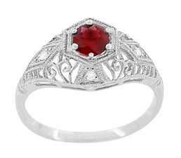 Edwardian Scroll Dome Filigree Vintage Ruby & Diamonds Engagement Ring ...