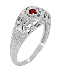 1920s Art Deco Low Dome Filigree Vintage Ruby Ring in White Gold ...