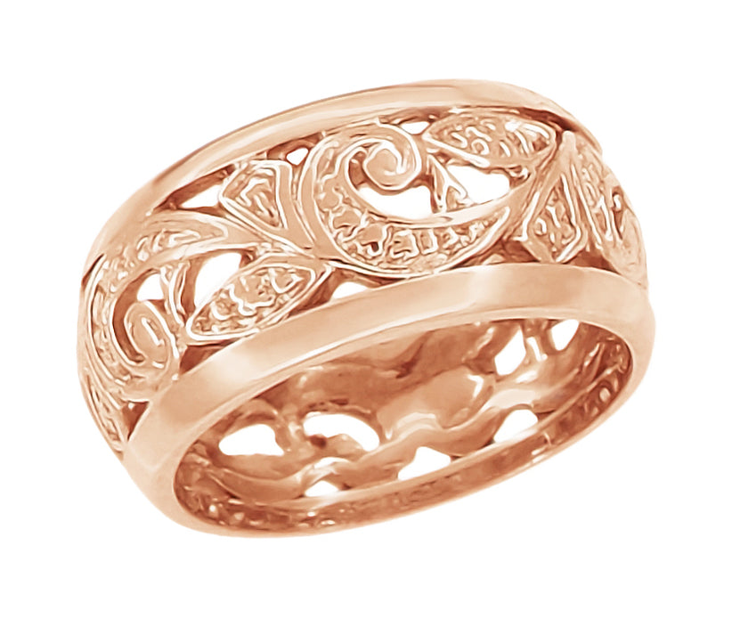 Rose Gold Filigree Calla Lilies Wide Wedding Band - Mid Century Modern ...