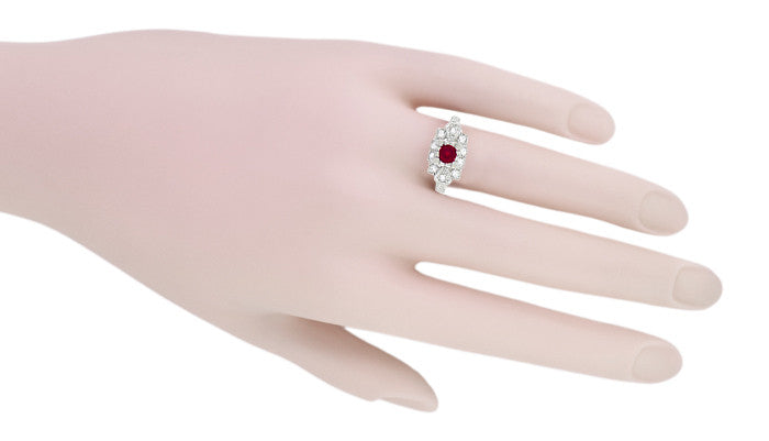 East to West Vintage Ruby & Diamonds Art Deco Platinum Engagement Ring ...
