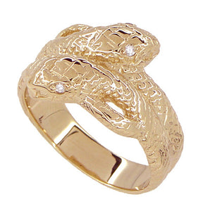 Rose Gold Mens Double Serpent Vintage Snake Ring with Diamond Eyes ...