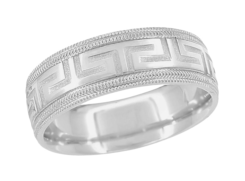 1950s Style Vintage Greek Key Wedding Band in White Gold - 7mm ...