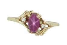1970s Linde Star Ruby & Diamonds Twist Vintage Ring in Yellow Gold ...