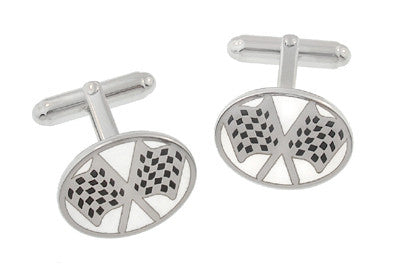 Checkered Flag Cufflinks in Sterling Silver — Antique Jewelry Mall