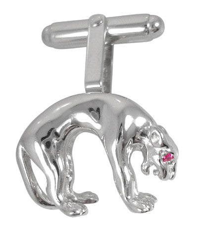 Panther Cufflinks in Sterling Silver with Ruby Eyes — Antique Jewelry Mall